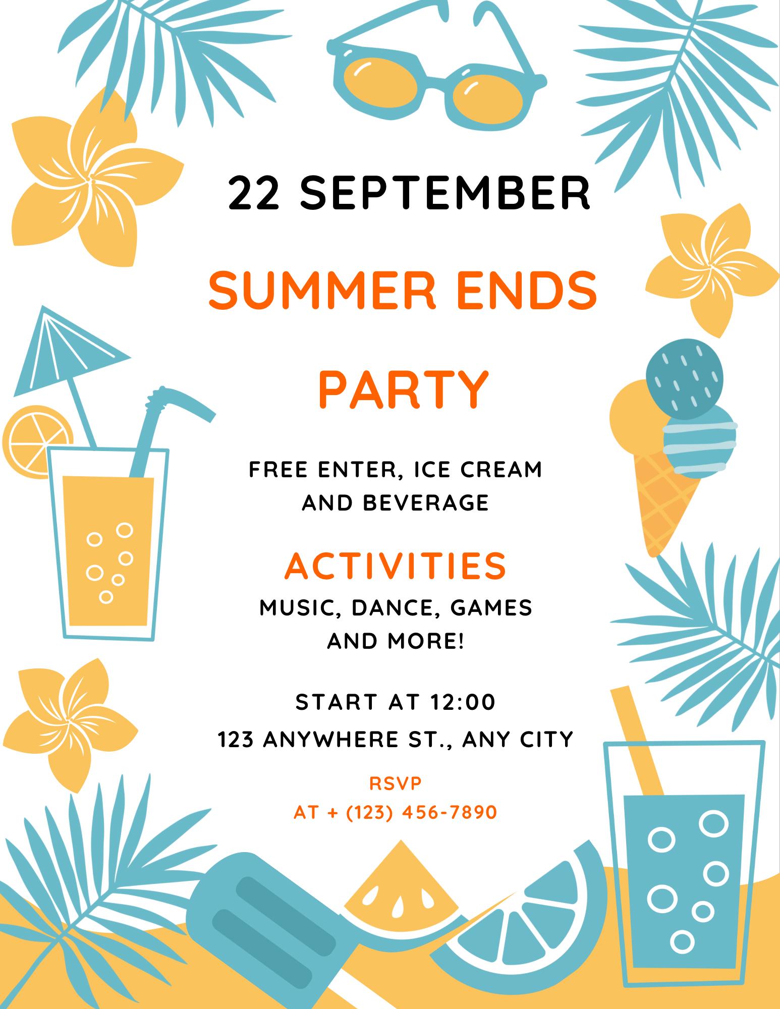 Summer Ends Party Invitation Template | Editable Invite | End of Summer ...