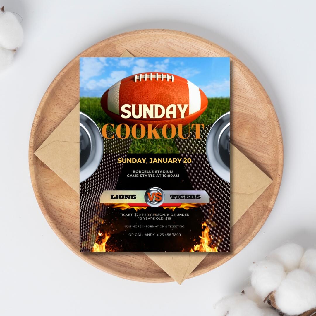 Sunday Cookout Football Invitation | Editable Digital Event Template ...