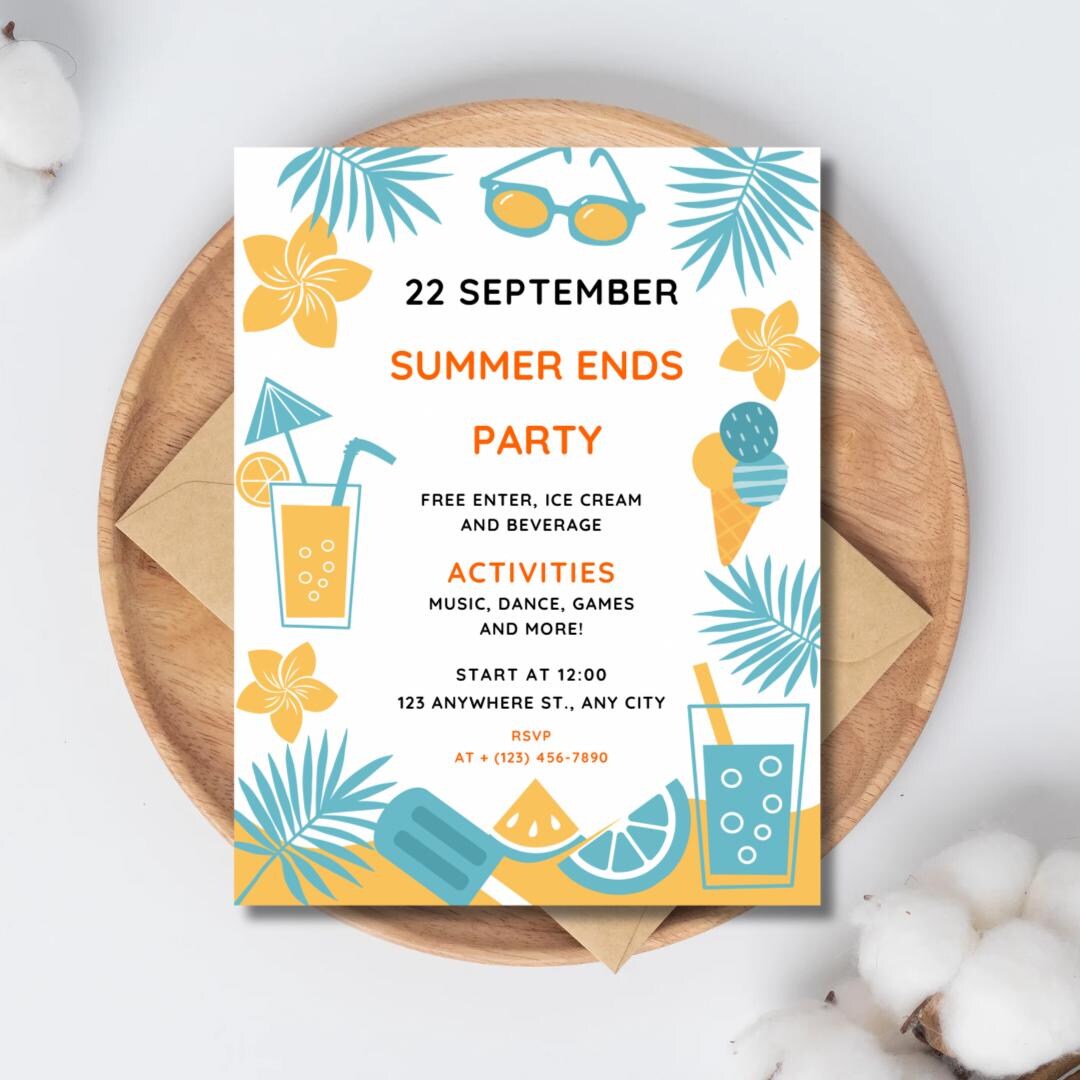 Summer Ends Party Invitation Template | Editable Invite | End of Summer ...