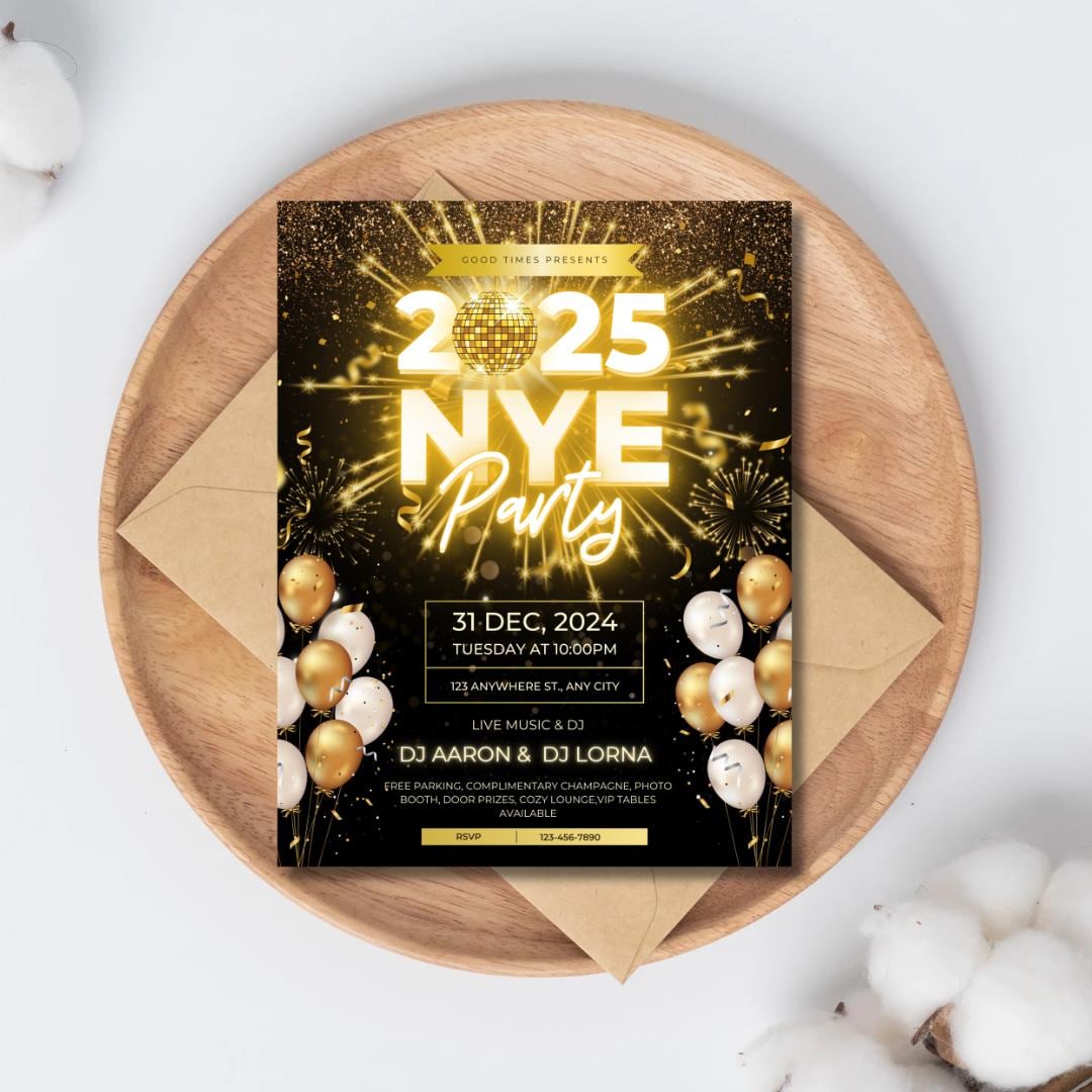 Modern New Years Eve Party Flyer Template Editable NYE Invitation for ...
