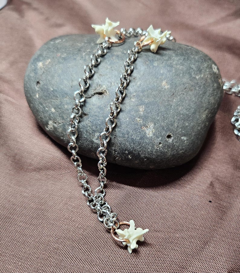 Real Snake Bone Vertebrae Station Chain on Silver Steel Chain Gothic ...
