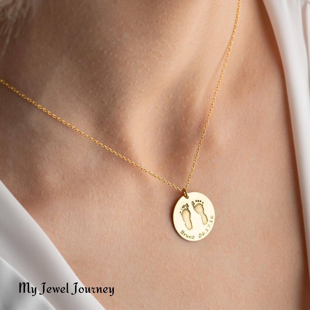 Personalized Baby Handprint Footprint Necklace, Custom Baby Name ...