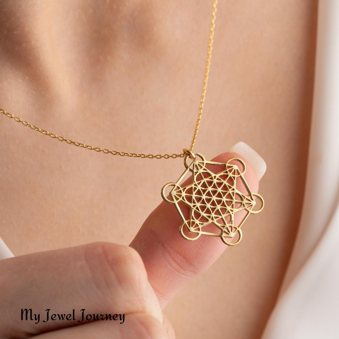 14K Gold Metatron Cube Necklace, Sacred Geometry Pendant, Sterling ...
