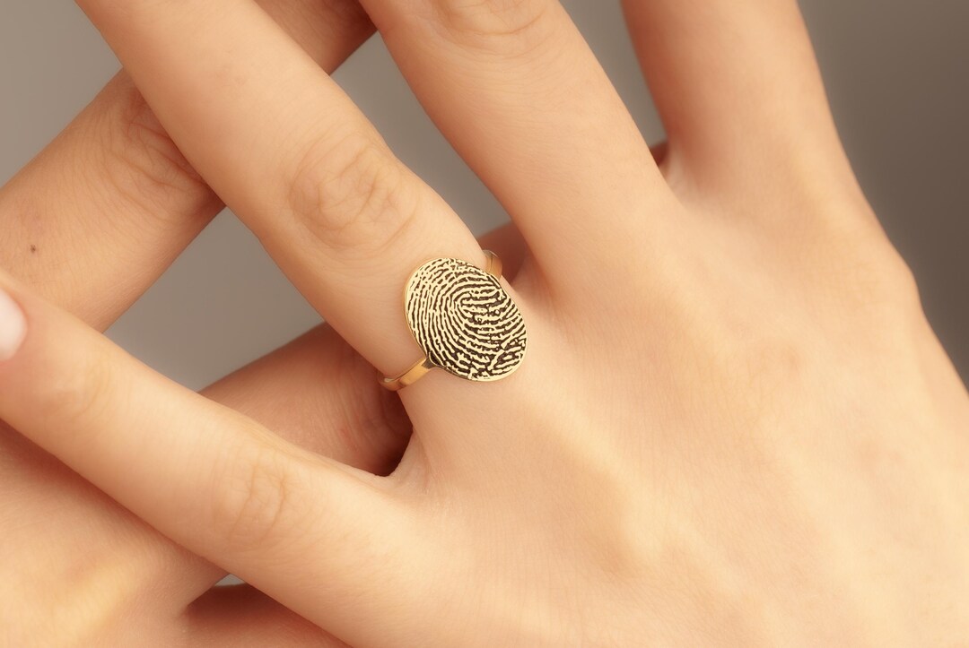 14K Gold Actual Fingerprint Ring - Thumbprint Ring - Dad and Mom ...