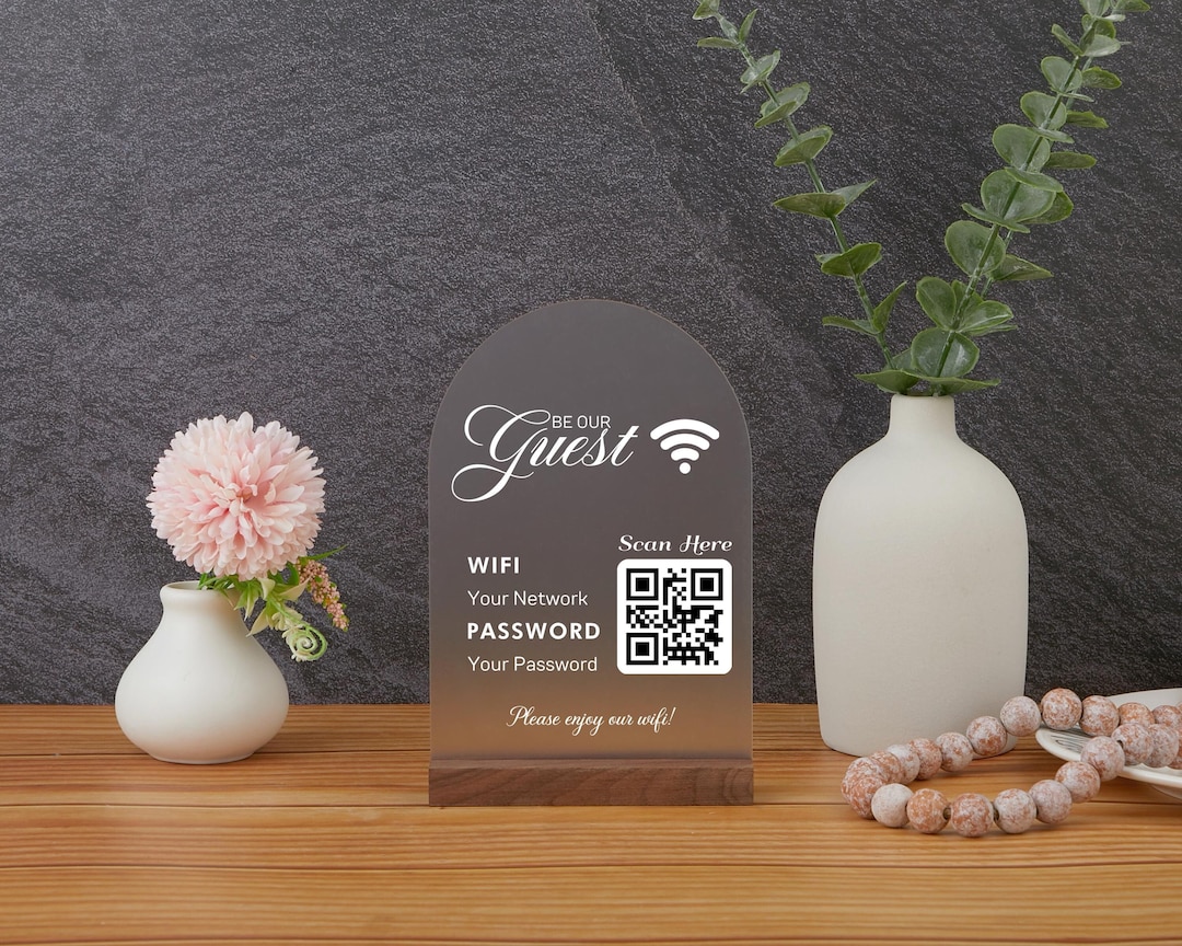 Wifi Qr Code Acrylic Sign With Wood Base, Table Sign for Home ...