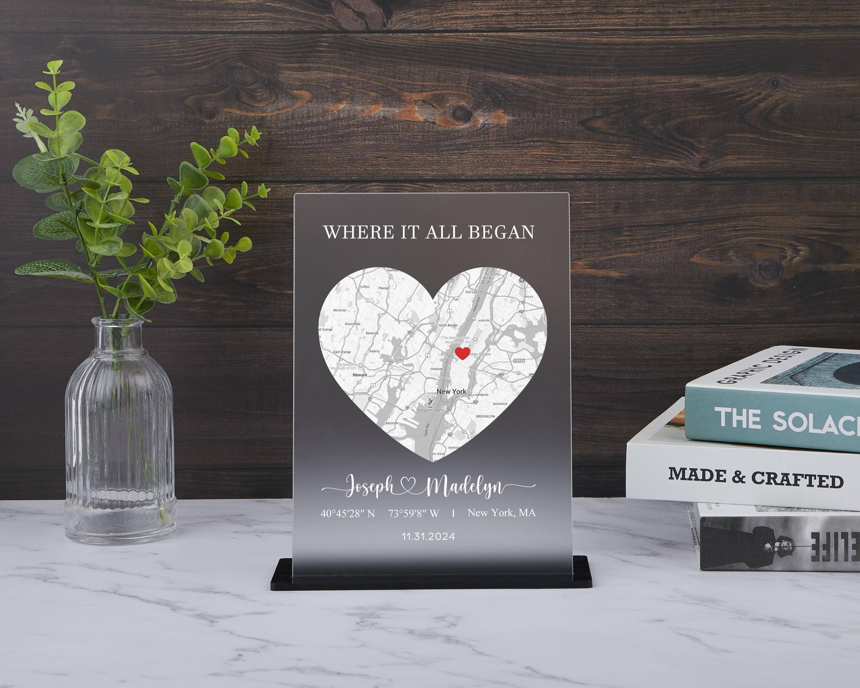 Where It All Began Couples Map Acrylic Sign, Our First Date Gift ...