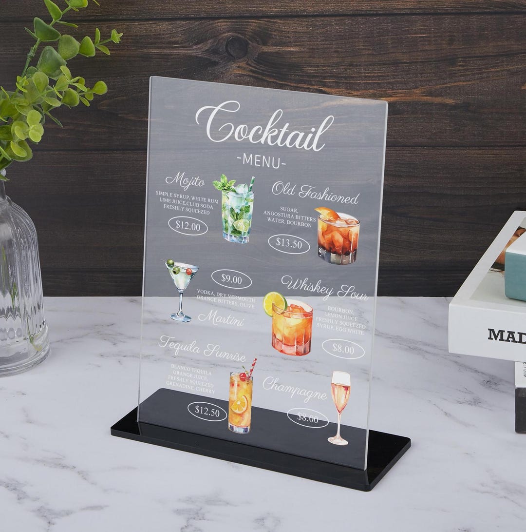 Acrylic Menu Sign, Signature Drink Sign, Bar Menu Price List, Signature ...