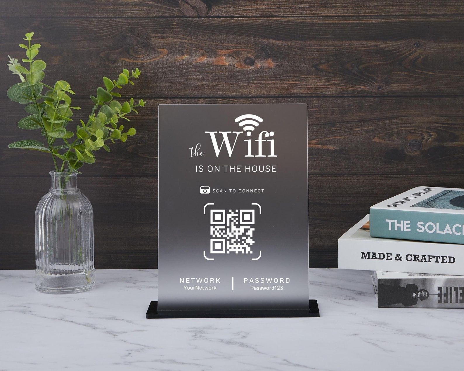 Qr Code Wifi Acrylic Password Sign, Table Sign for Home, Sign for Small ...
