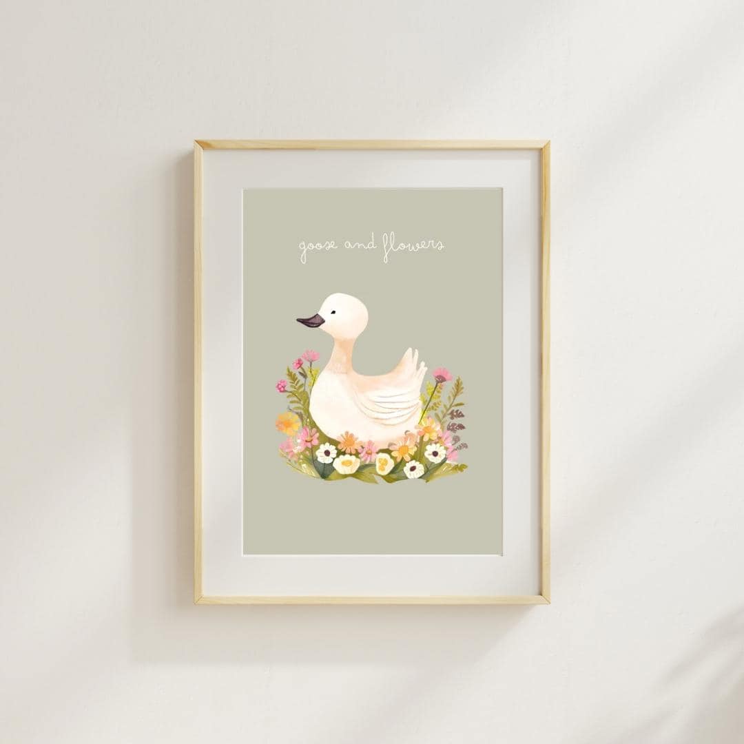 Goose and Flowers Watercolor Illustration, Digital Download Goose Art ...