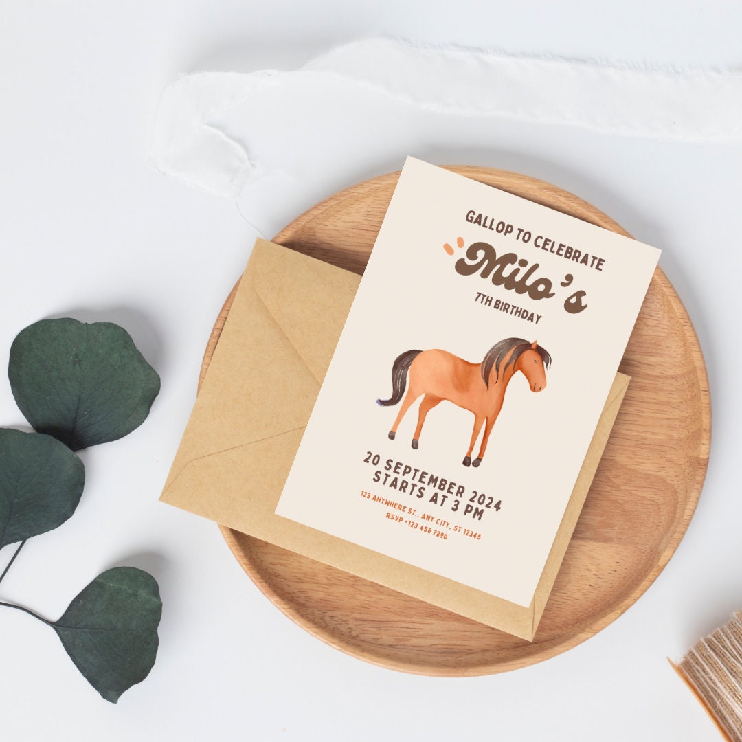 Horse-themed Birthday Invitation Card, Birthday Party Invitation, Horse ...