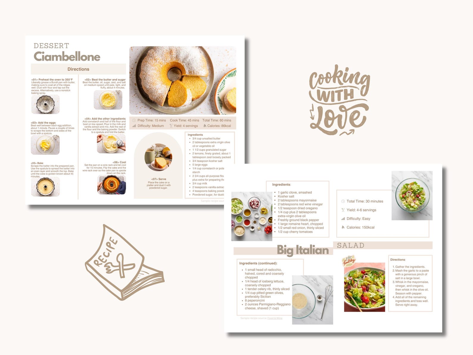 Italian Recipe Book Template: Customizable Meal Planner (canva, Digital ...