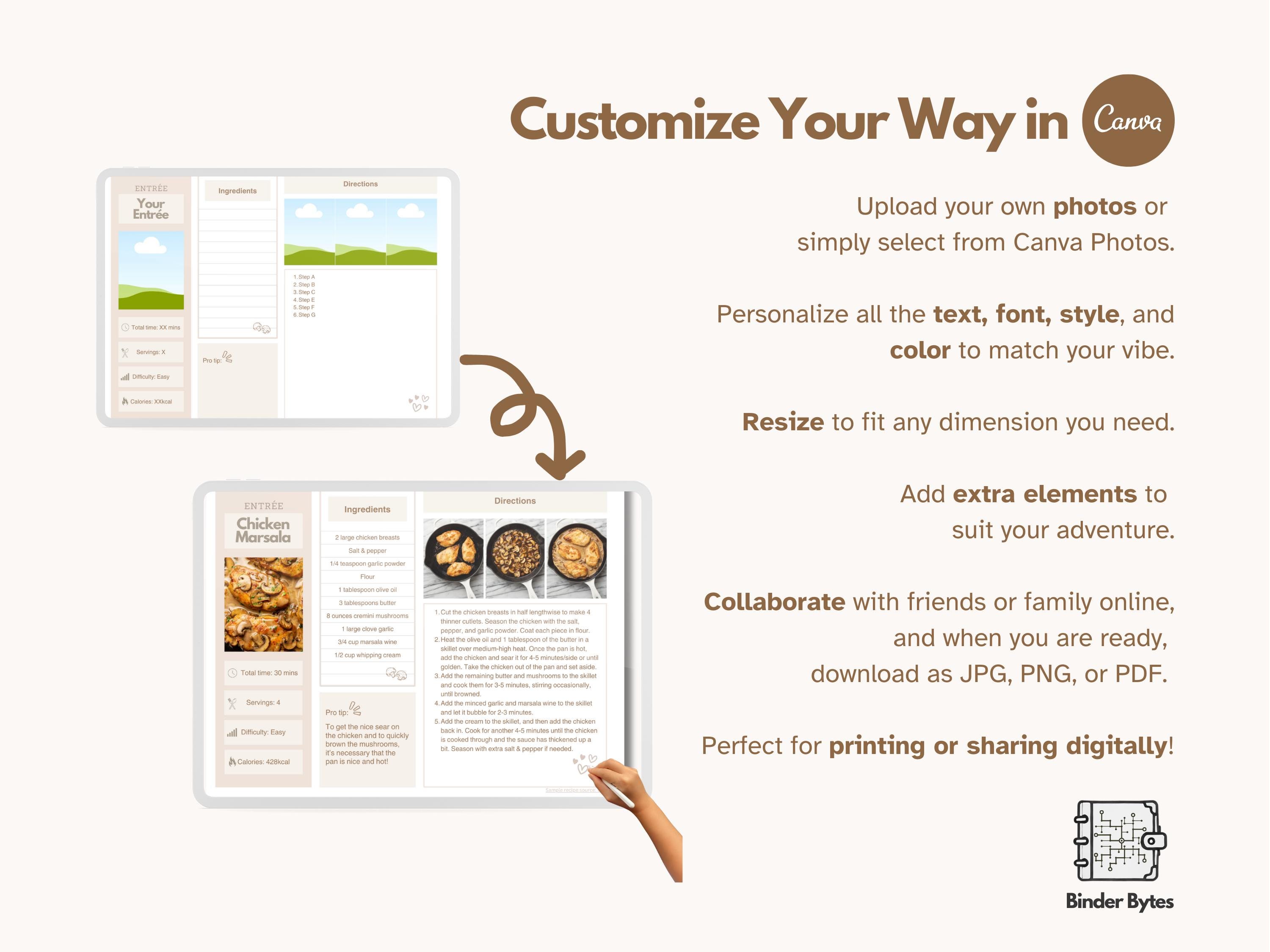 Italian Recipe Book Template: Customizable Meal Planner (canva, Digital ...
