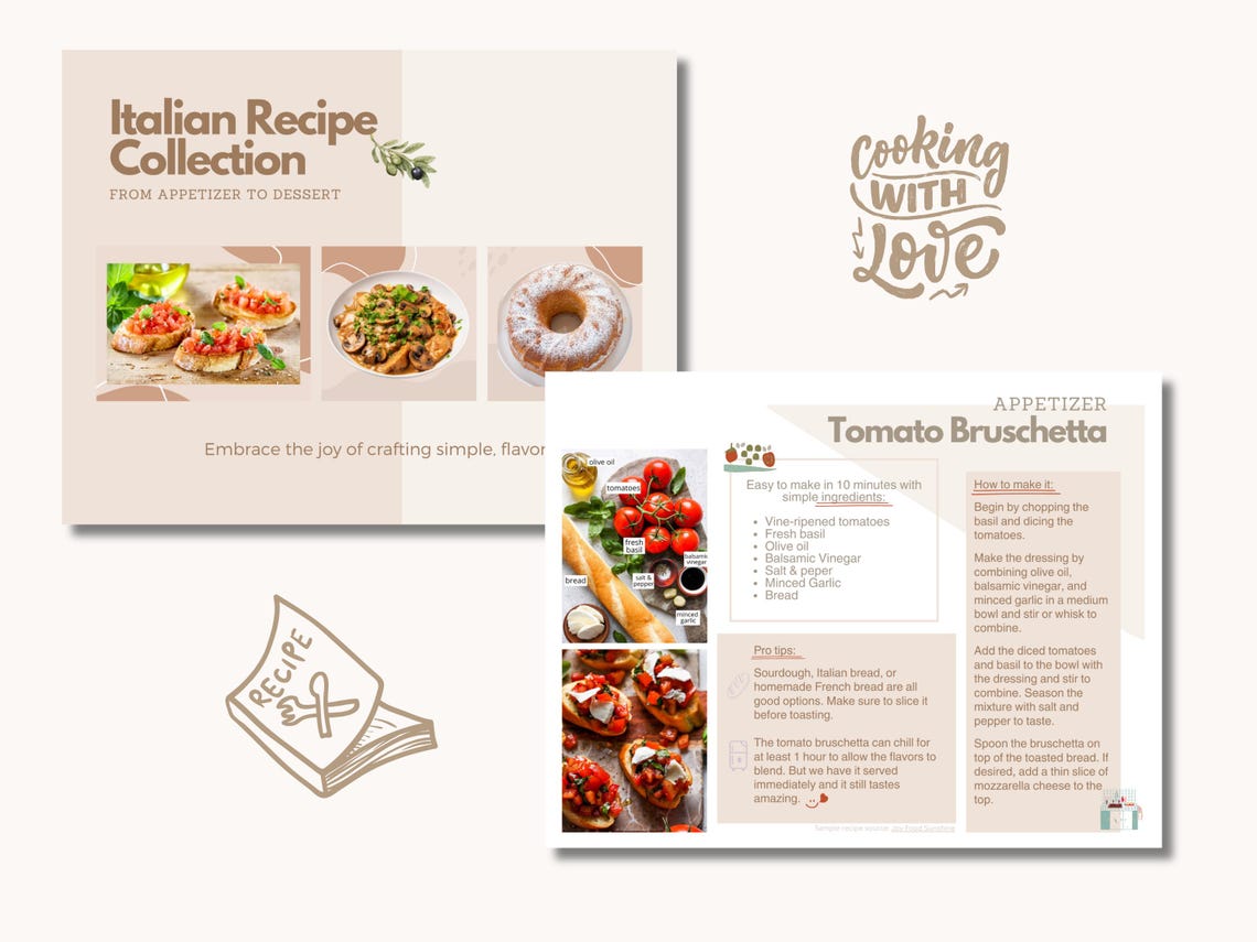 Italian Recipe Book Template: Customizable Meal Planner (canva, Digital ...