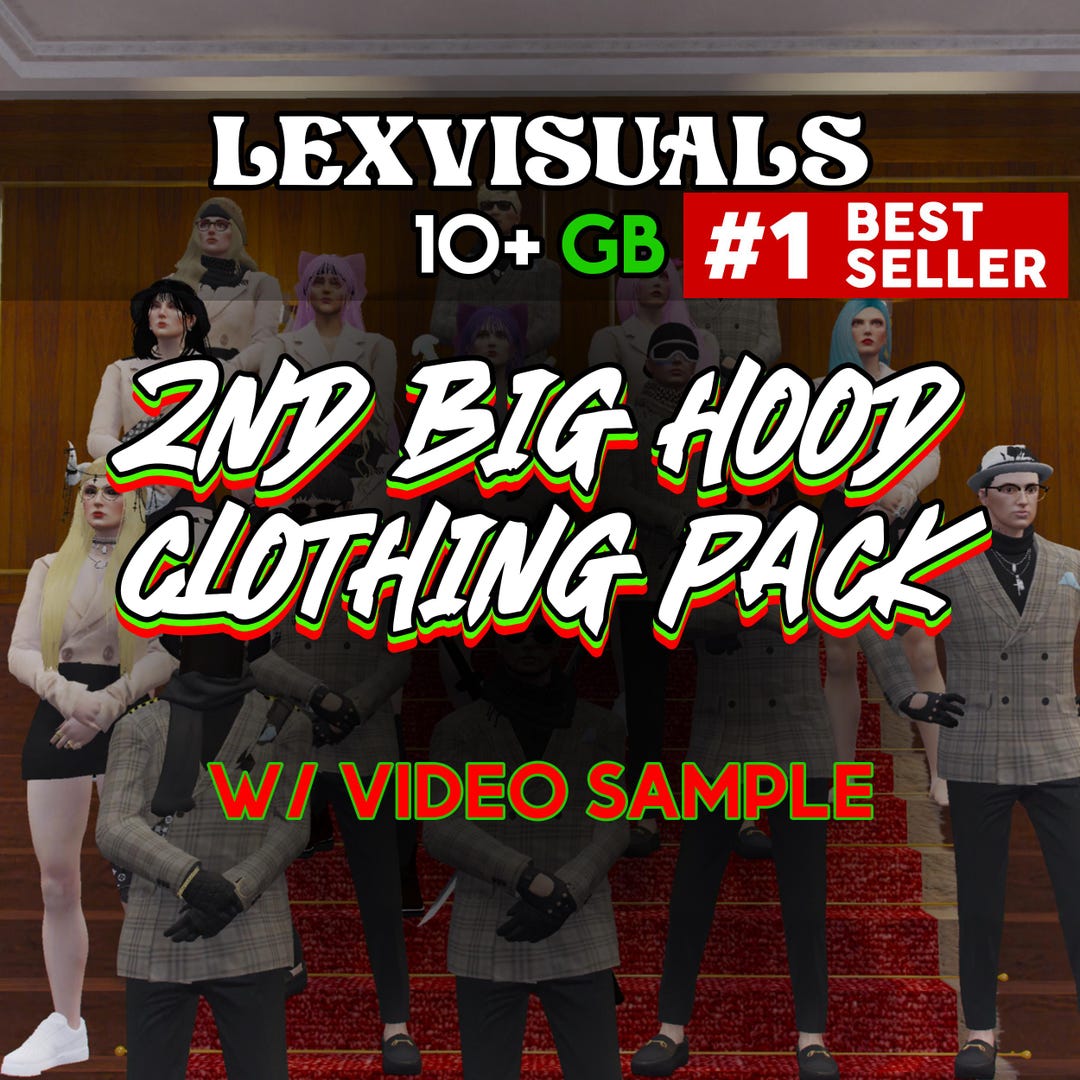 2024 Último Hood 10+ GB FIVEM BIG Clothing Pack 2 para homens e ...