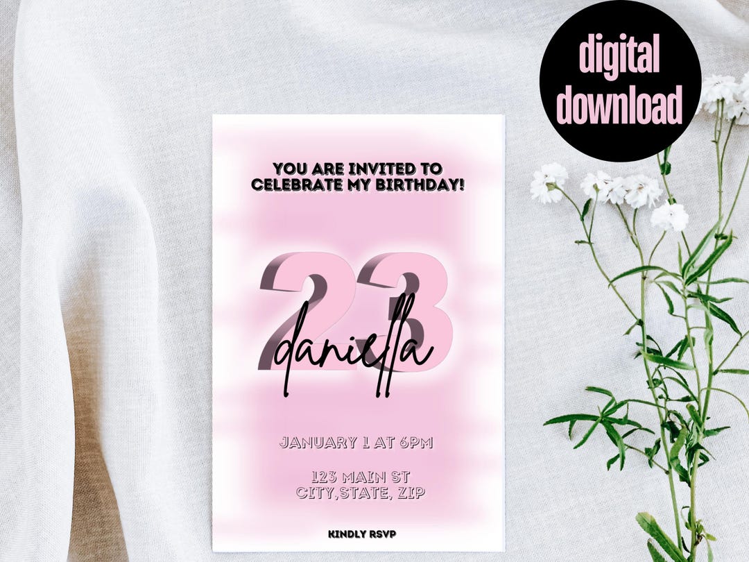 Pink and Black 23rd Birthday Digital Invitation - Etsy