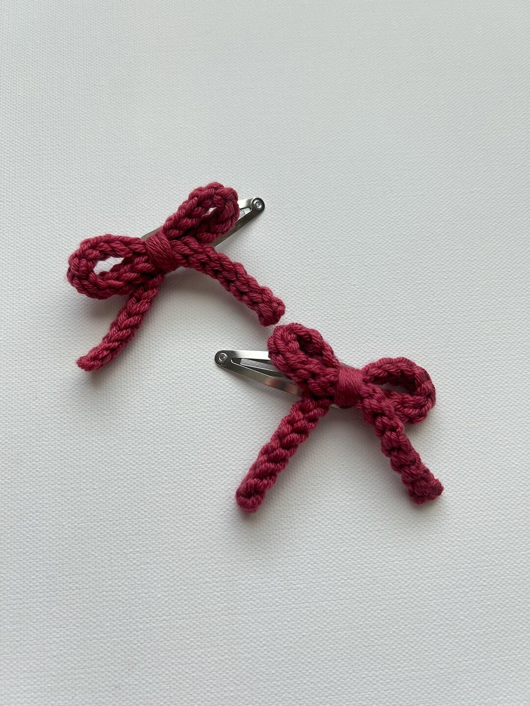 Handmade Crochet Hair Bow Clips With Wool Yarn | Set of 2 - Etsy