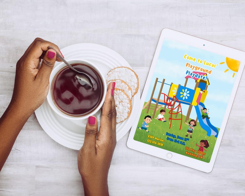 Colorful Playground Playdate Invitation | Editable Kids Outdoor Party ...