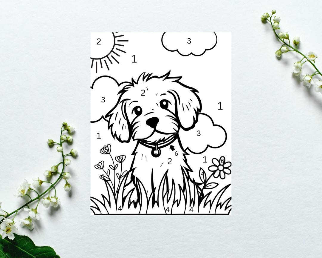 Color by Number Dog Coloring Page for Kids | Numbers 1–6 | Printable ...