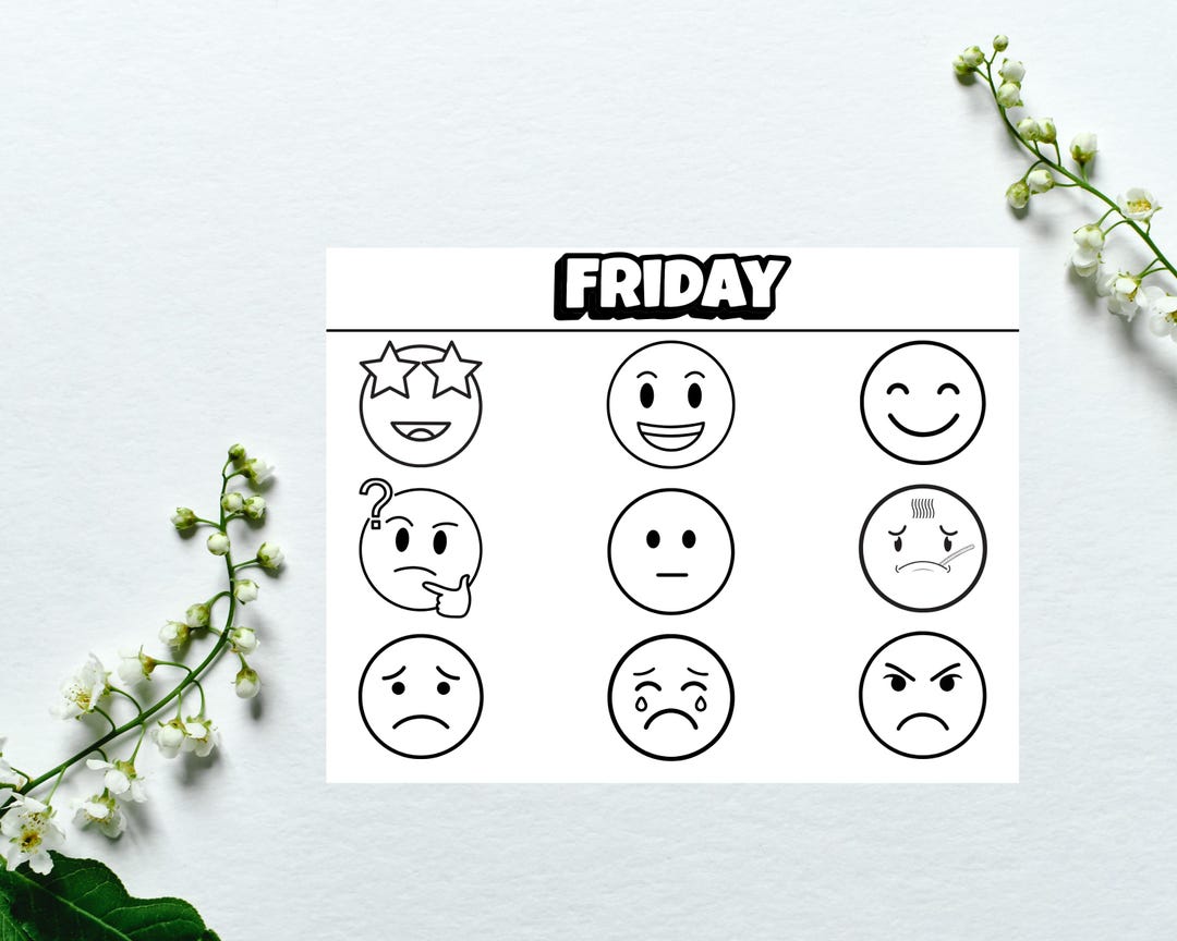 Feelings of the Week Coloring Pages for Kids | Daily Emotions Chart ...