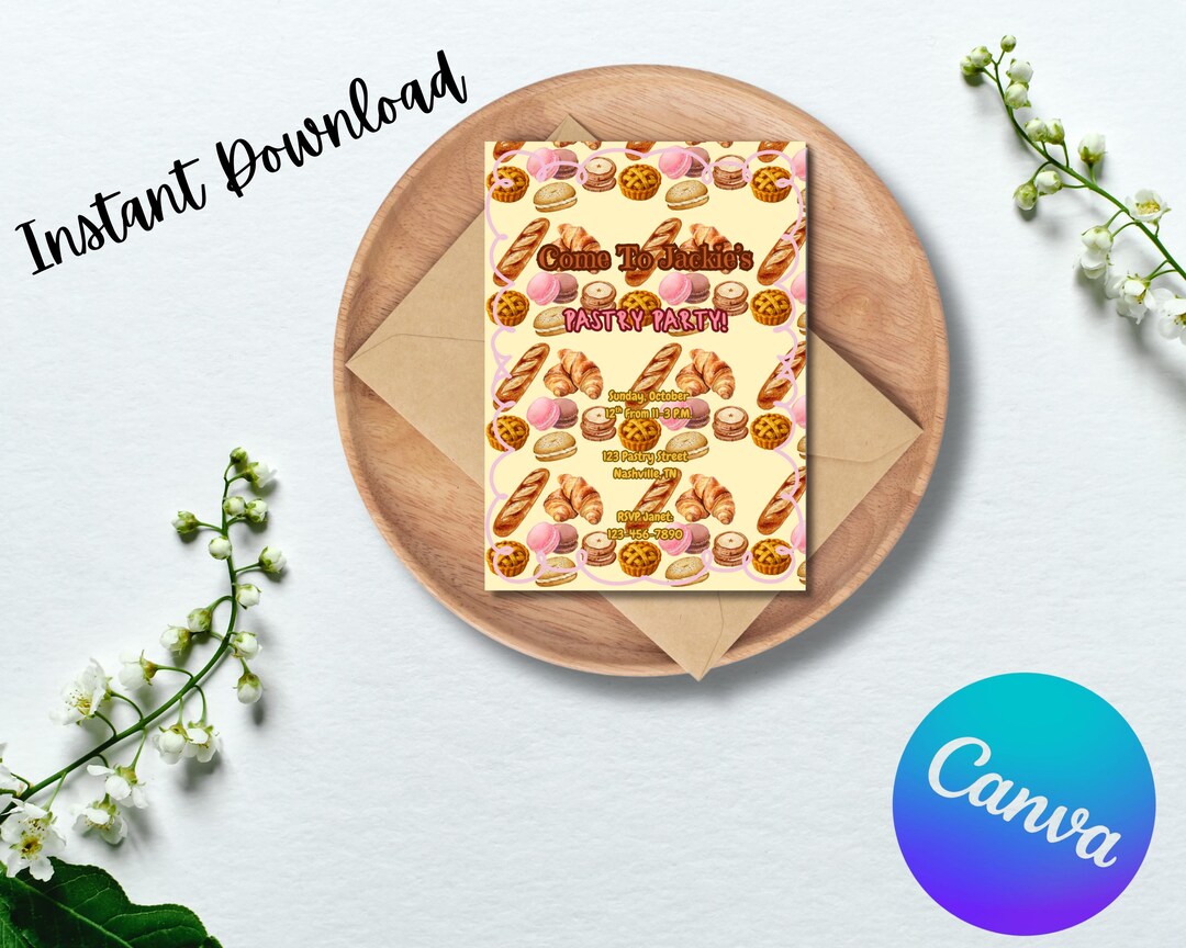 Sweet & Flaky Pastry Party Invitation – Editable Digital Download - Etsy