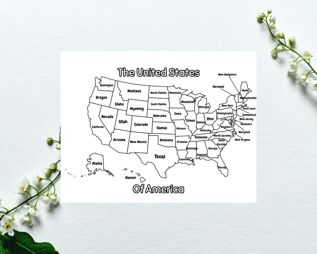 United States Map Coloring Page for Kids | Labeled States Printable | U ...