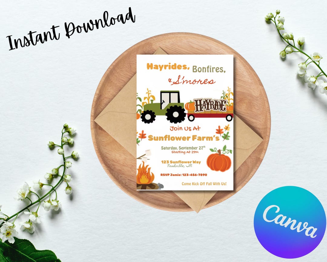 Hayride Bonfire Fall Invitation | Rustic Autumn Farm Party Printable ...