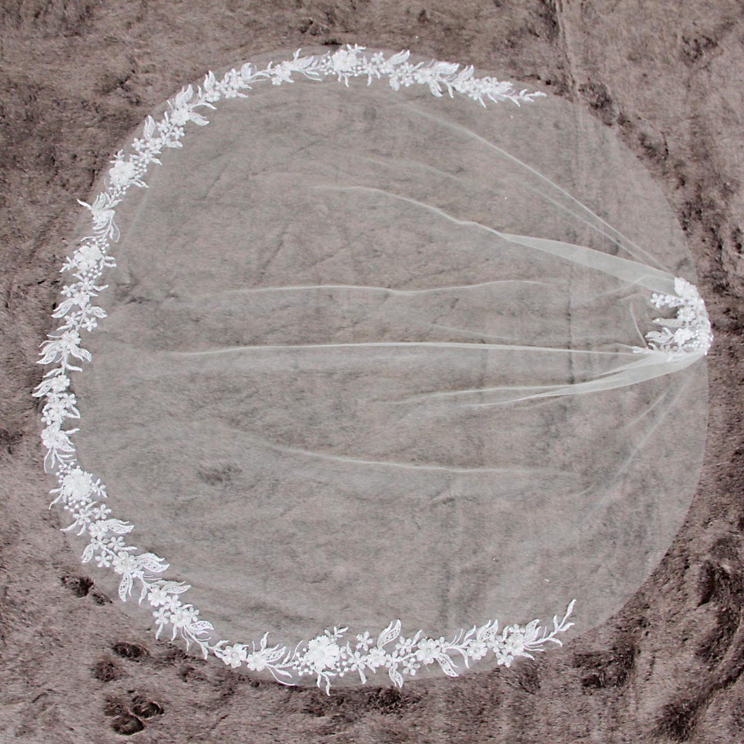 V22, Mantilla Bridal Veil – Circle Wedding Veil With Lace Floral Edge ...