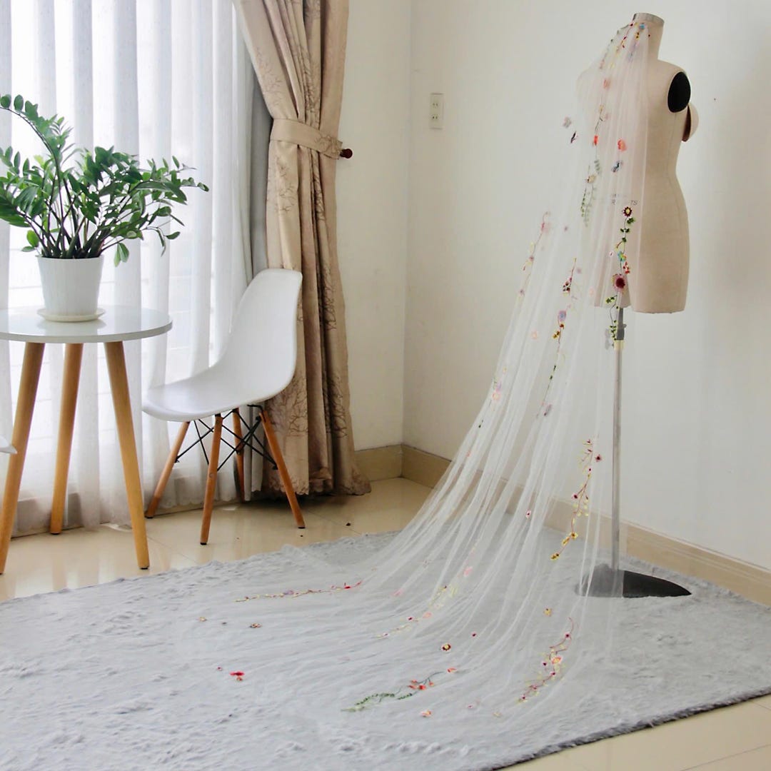 V21, Wildflower Bridal Veil|floral Veil|secret Garden Wildflower Veil ...