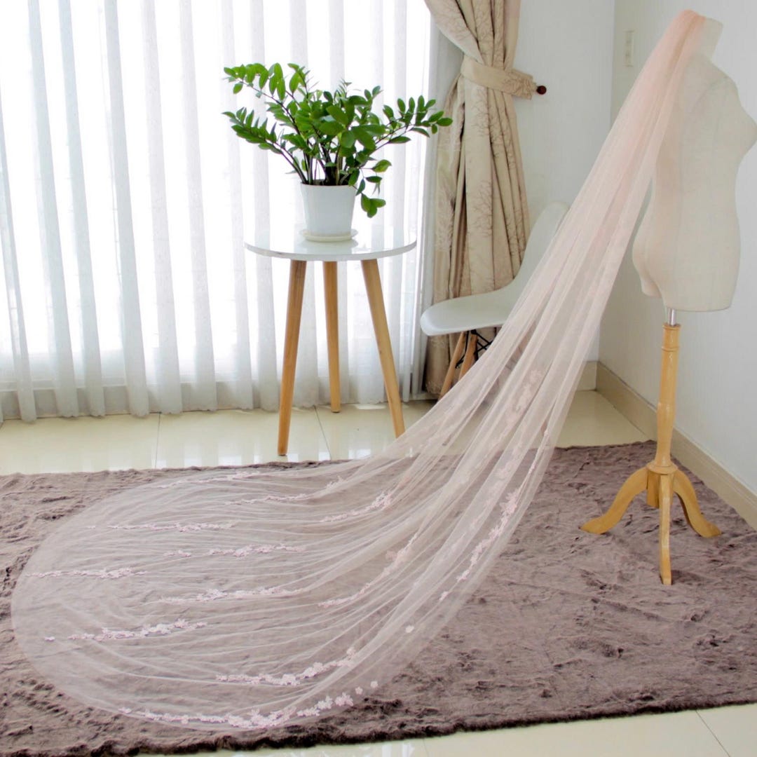 Romantic Pink Lace Veil | Gorgeous Pink Lace Veil | Pink Cathedral Lace ...