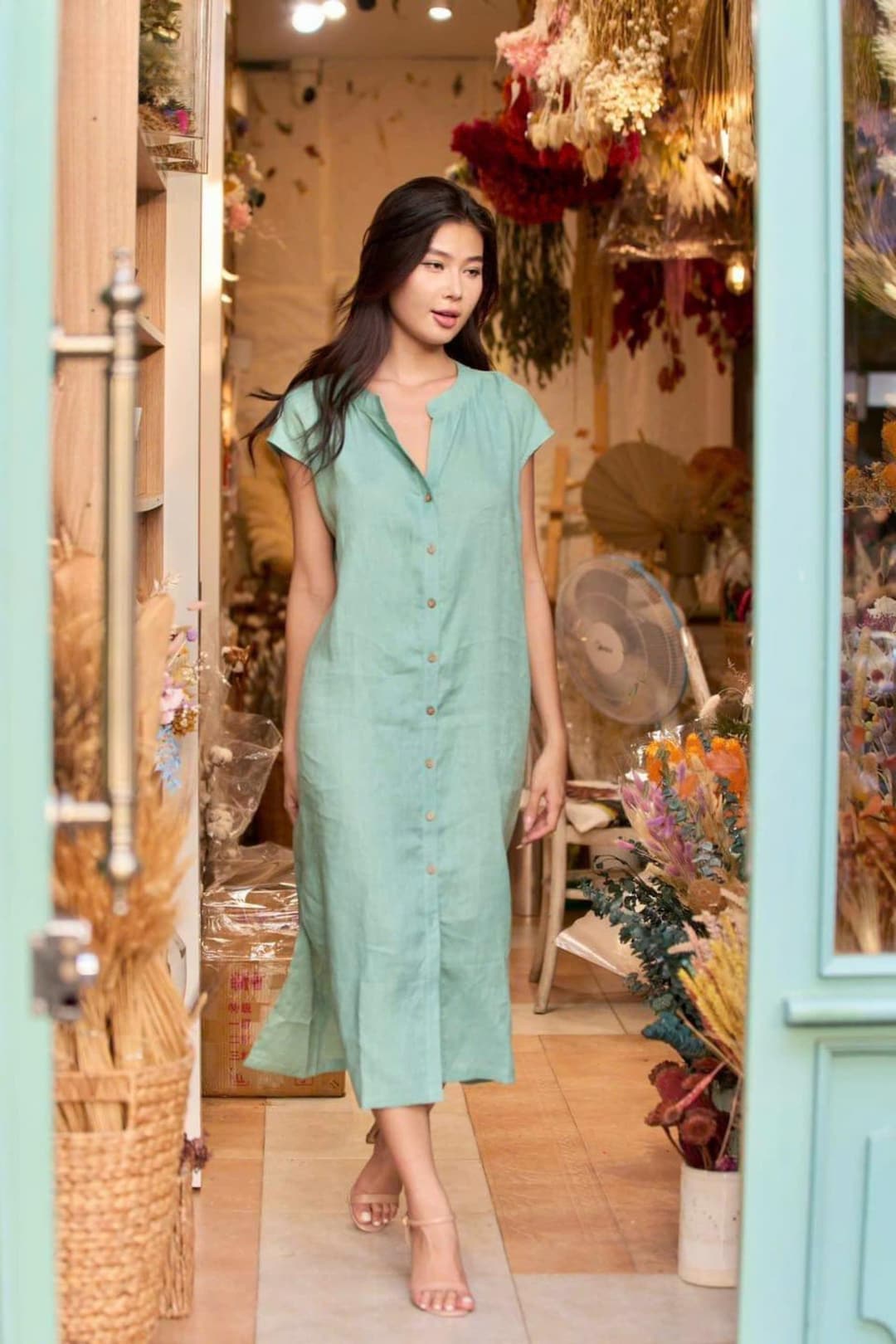Women's Linen Maxi Dress. Long Linen Maxi Dress With Buttons. Custom ...