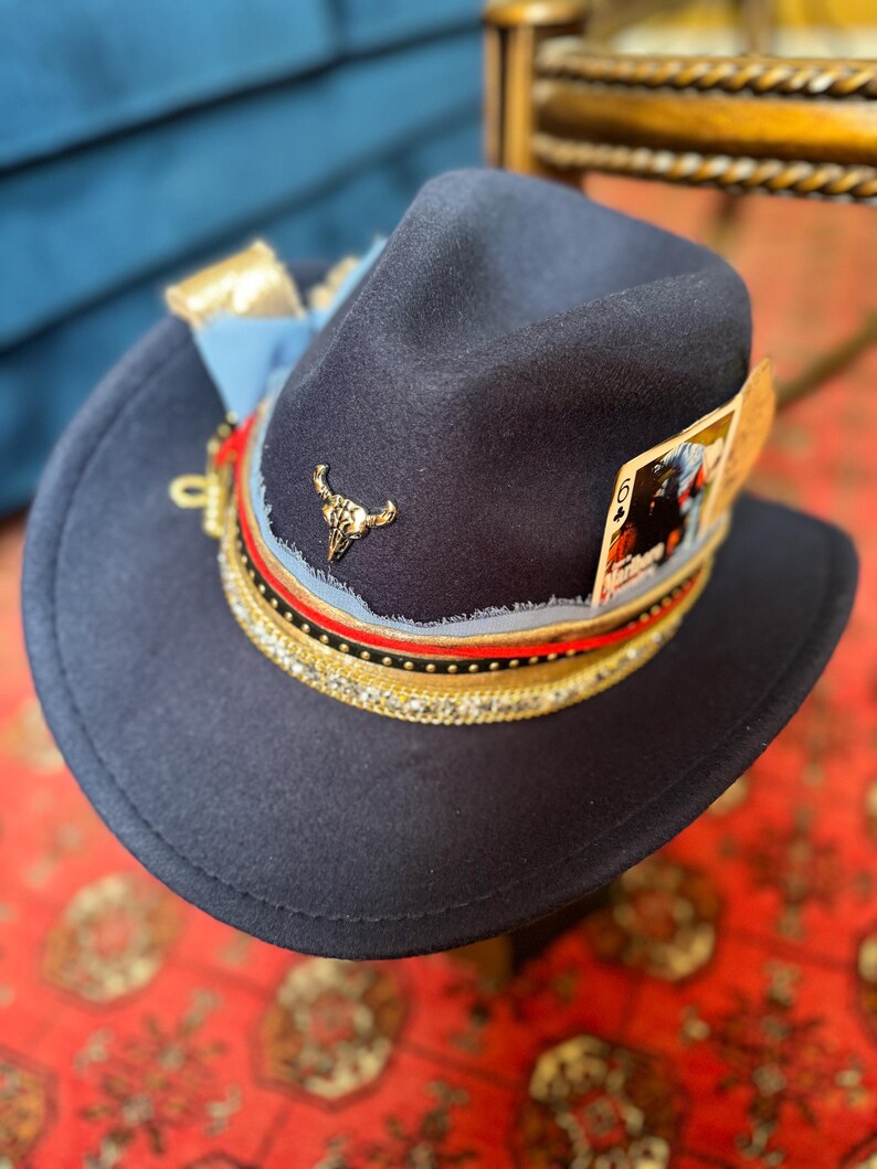 Navy Blue Cowboy Hat Felt Pearls Cowboy Boots Hat Cards Cow Style ...