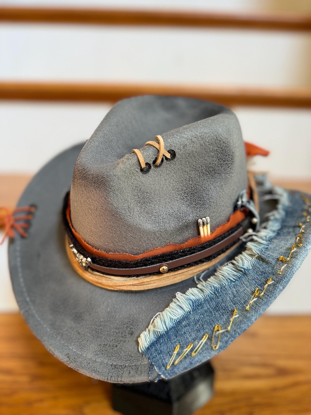 Gray Cowboy Hat Women’s, Denim Cow Hat | Distressed Felt Hat | Cowgirl ...