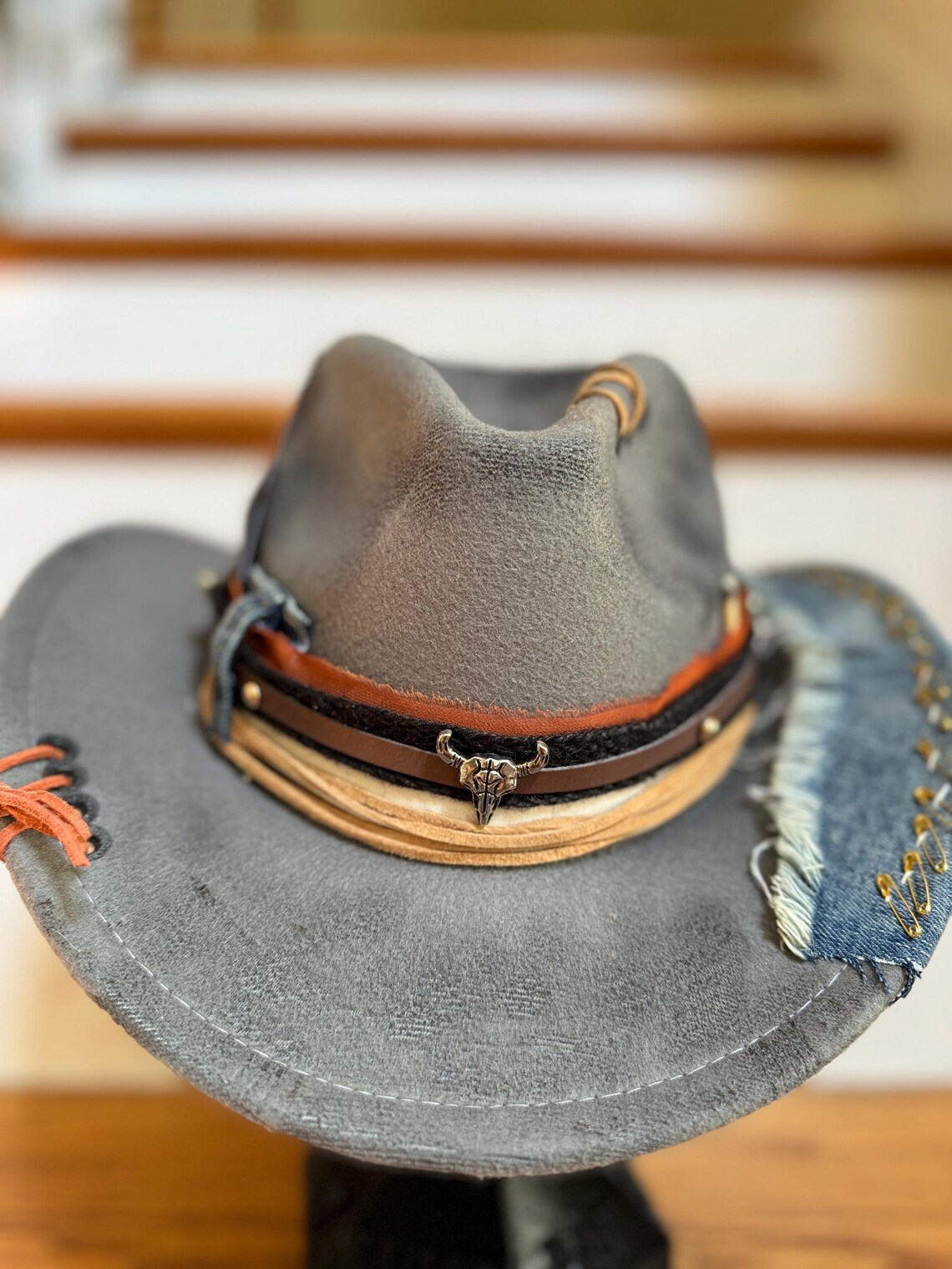 Gray Cowboy Hat Women’s, Denim Cow Hat | Distressed Felt Hat | Cowgirl ...
