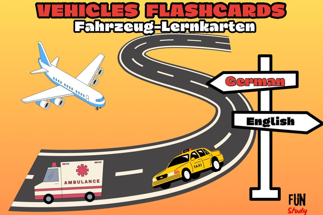 Vehicle Flashcards in German and English, Educational Flashcards for ...