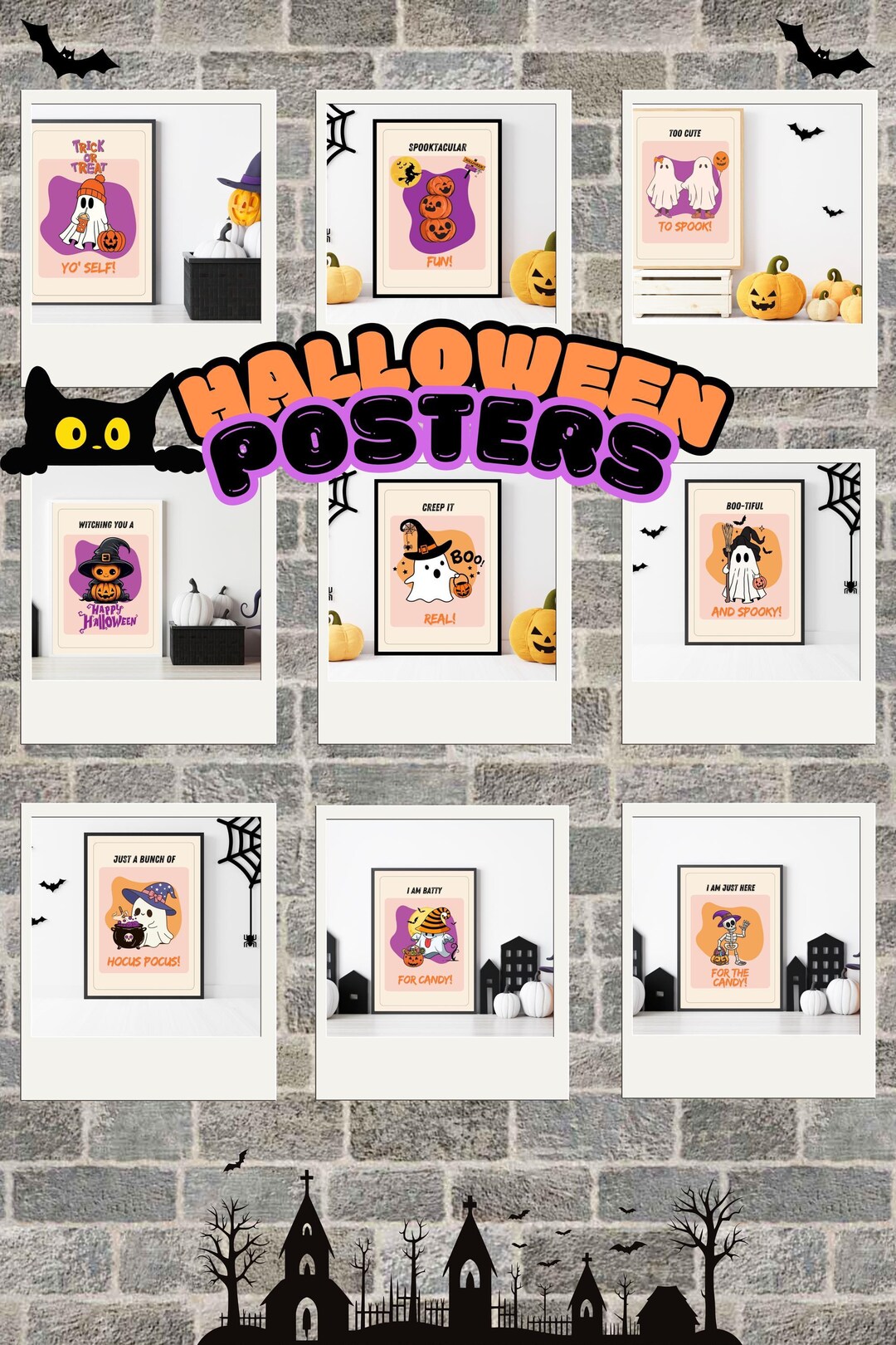 Halloween Posters Set for Halloween Party, Halloween Party Decorations ...