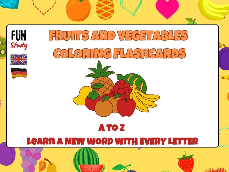 Fruits and Vegetables Flashcards, Coloring Flashcards in English and ...