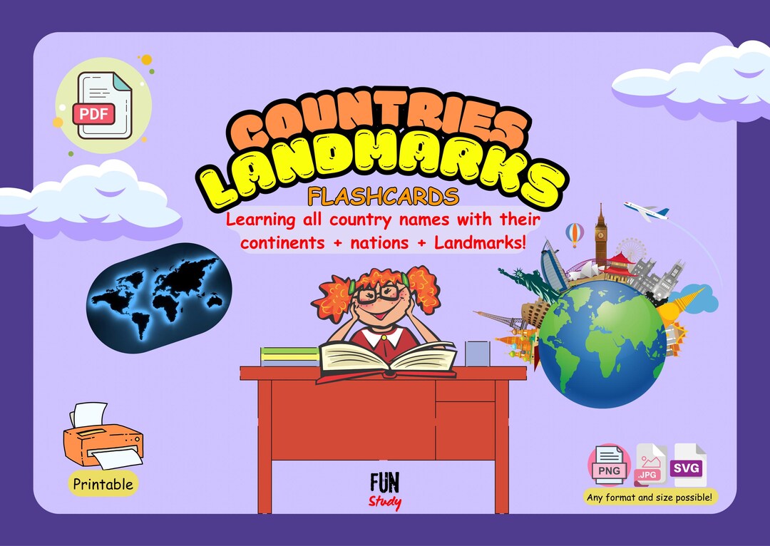 World Landmarks Flashcards, Learning Nations and Continents With All ...