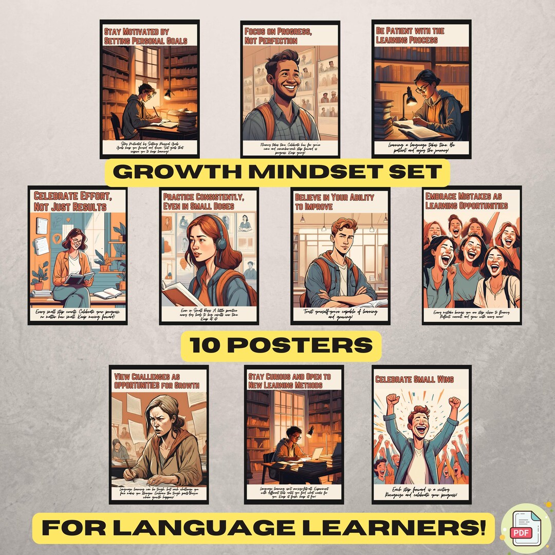 Growth Mindset Posters for Language Learners and Classroom Decor, Set ...
