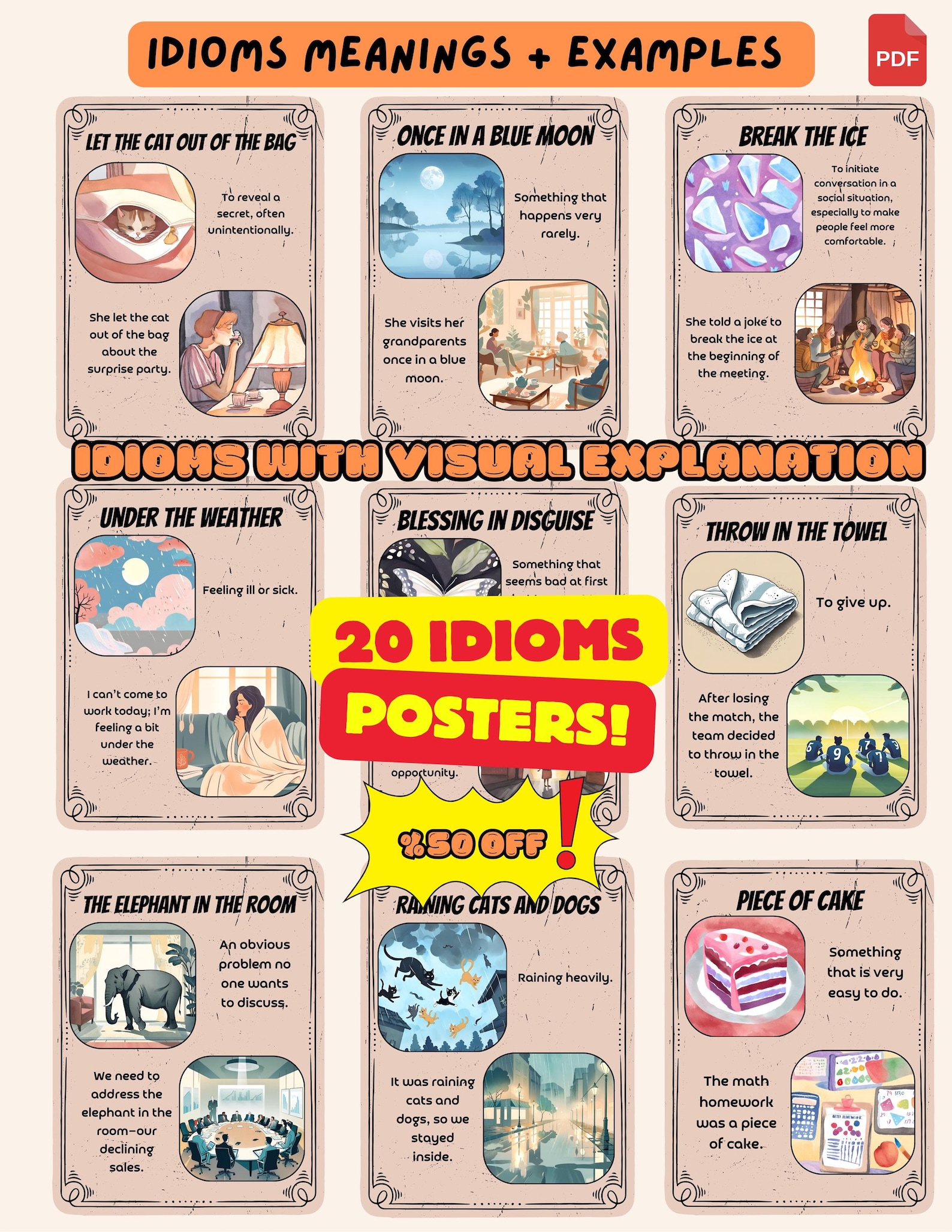 English Idioms Posters, Visual English Idioms Collection, Idioms Poster ...