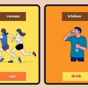 Printable Bilingual English and German Action Verb Flashcards, Verbs ...