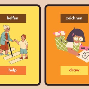 Printable Bilingual English and German Action Verb Flashcards, Verbs ...