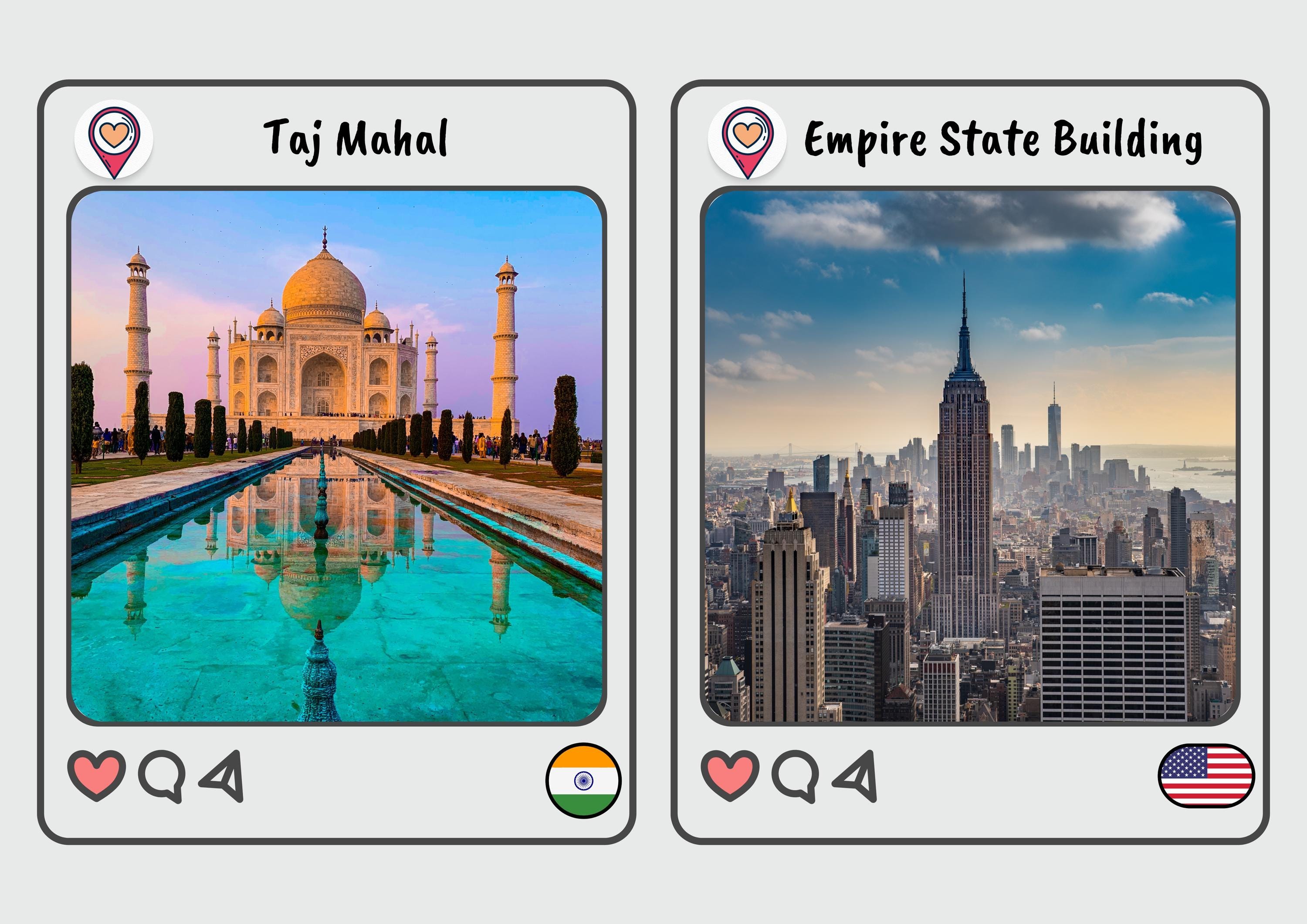 World Landmarks Flashcards, Learning Nations and Continents With All ...