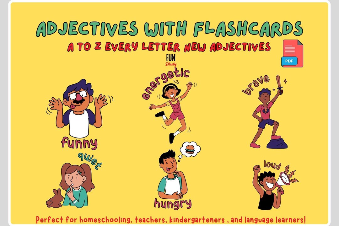 Adjectives Flashcards for Kids and Language Learners, Fun Learning ...