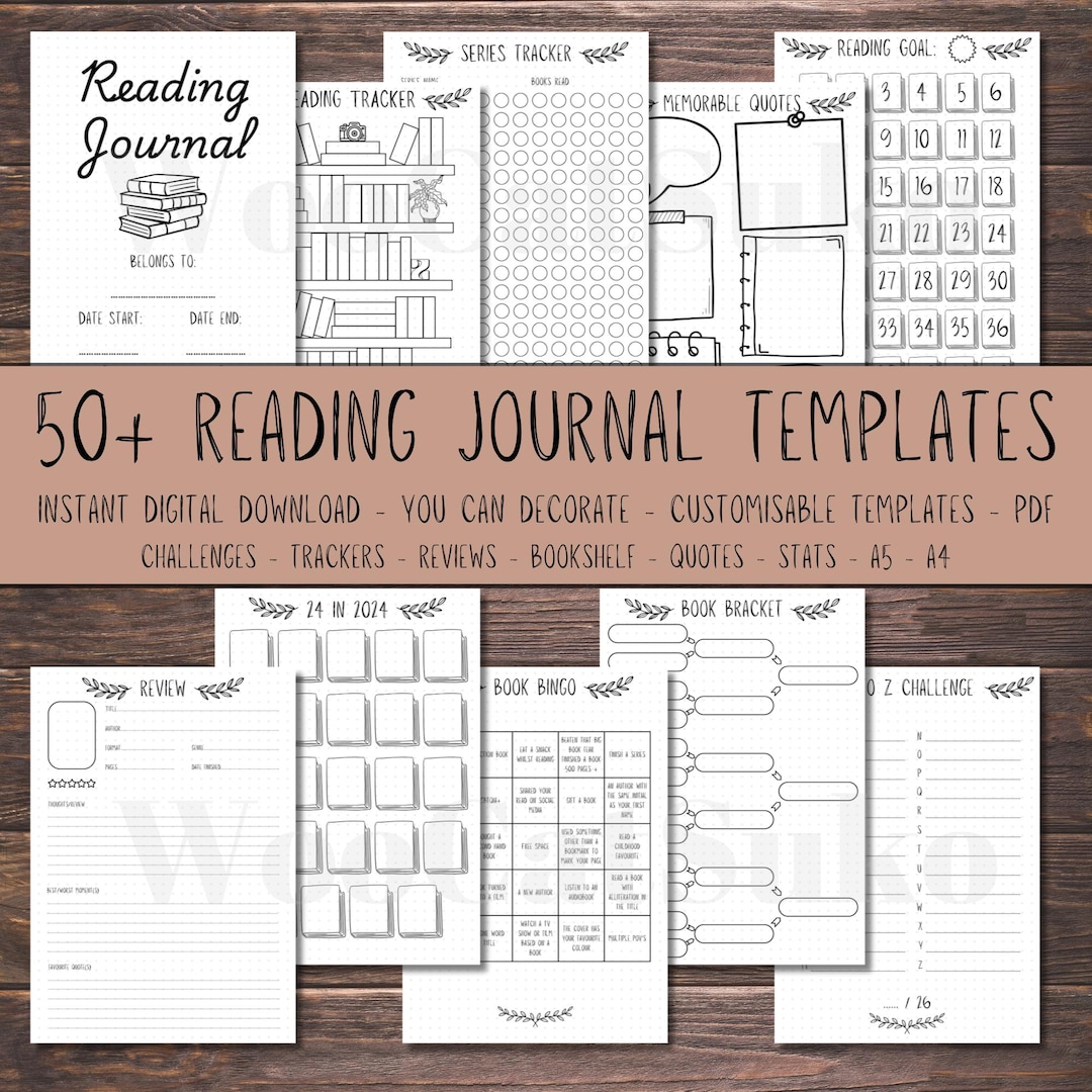 NEW 50+ Reading Journal Templates! Printable Bundle, A5 or A4, Digital ...