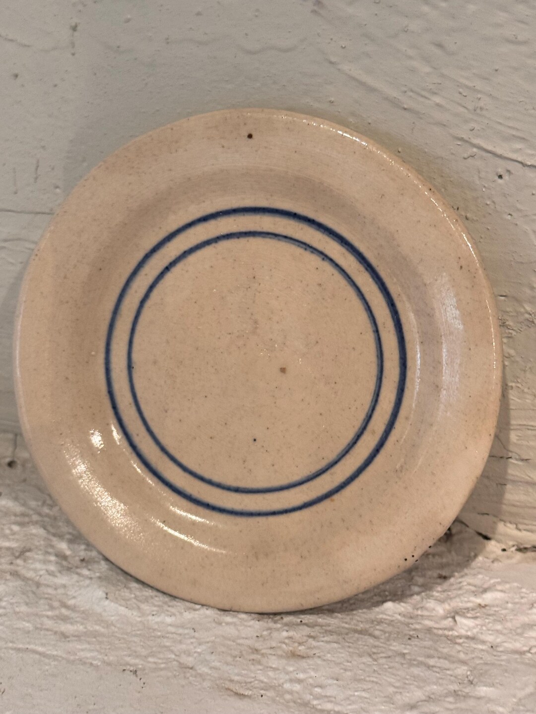 Vintage Marshall Pottery Butter Churn Lid 4.5” Beige With Blue Rings ...