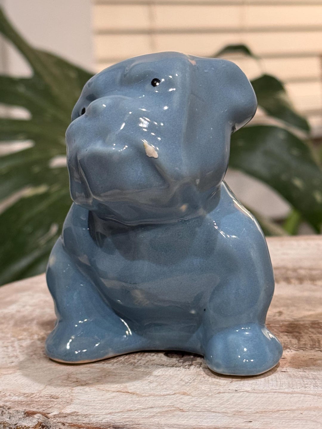 Blue Ceramic Bulldog Figurine Vintage Pottery Planter 4” Tall With ...