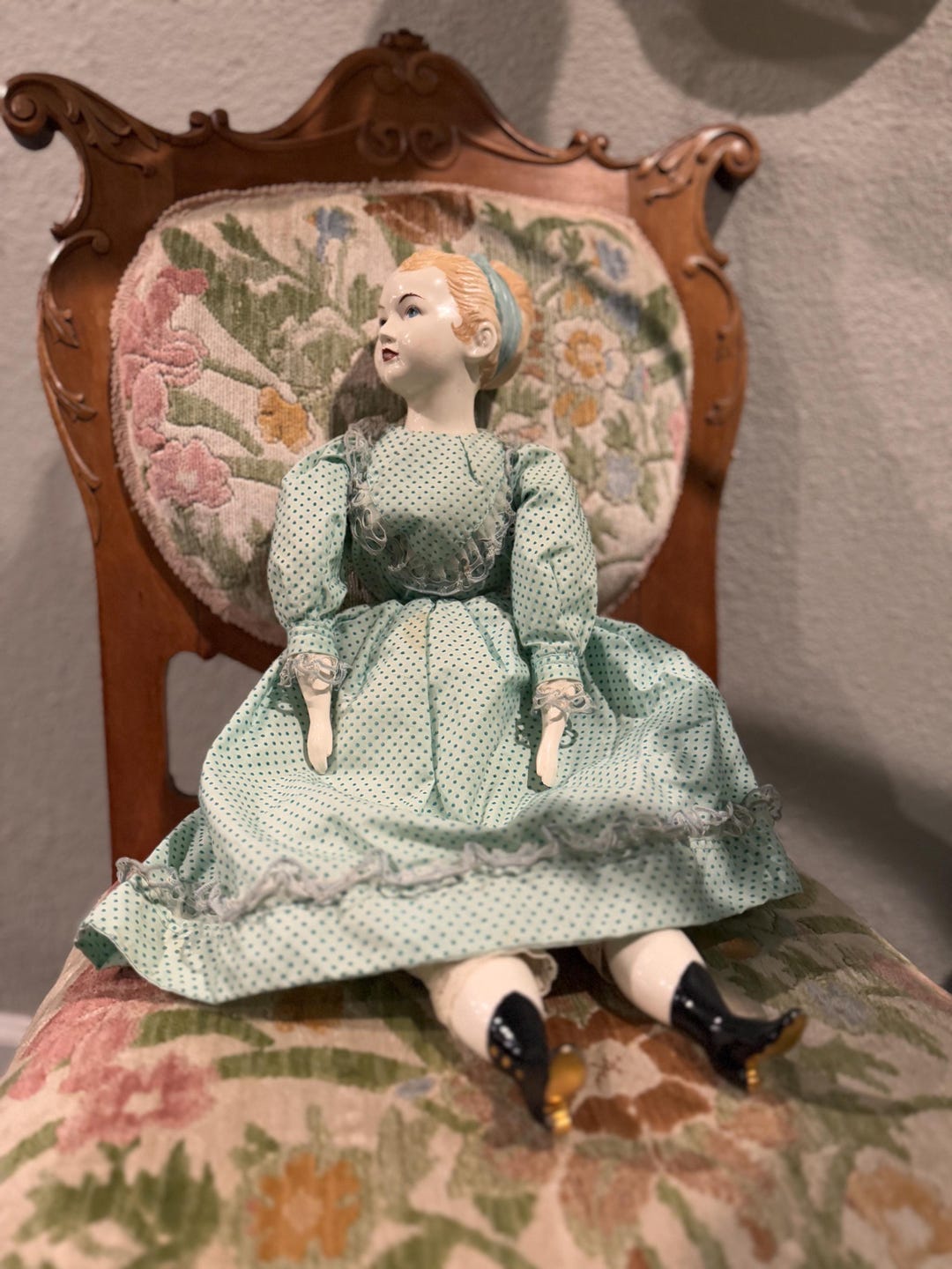 Antique German Bisque Doll Vintage Cloth Body Doll Porcelain or Bisque Doll Head Feet Arms Dress ...