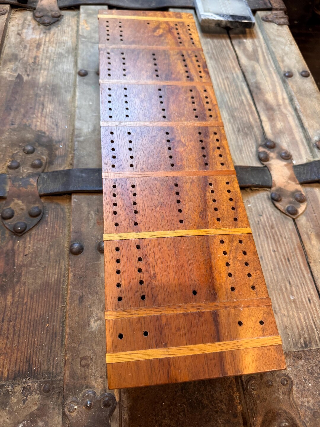 Cribbage Vintage Game Night Wooden Footed Board With Wooden Inlay ...