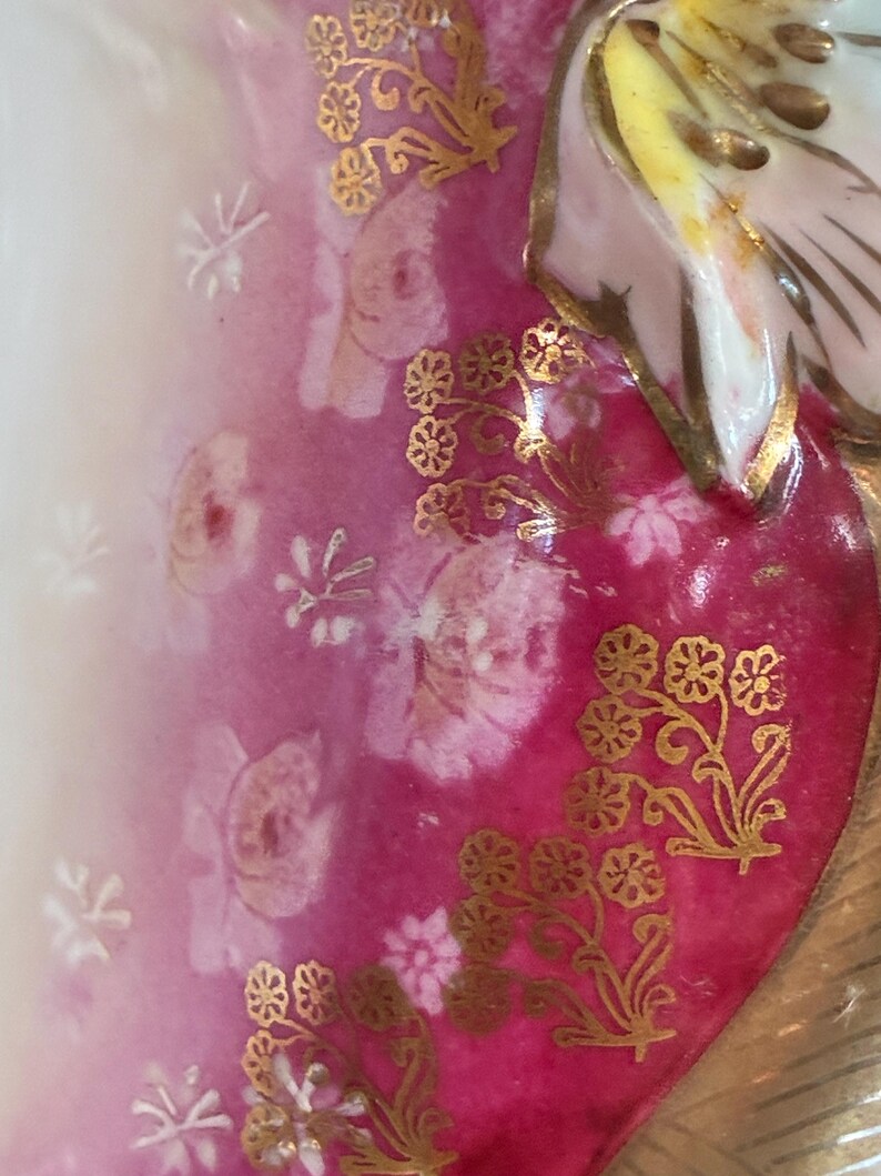 RS Prussia 10 in Antique Porcelain Bowl Pink Roses Green Ombre Gold ...