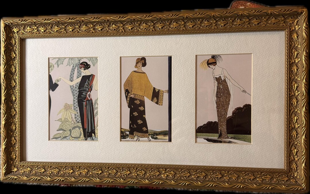 Estate Sale Find Vintage 1920s Style Flapper Artwork, Framed Fashion ...